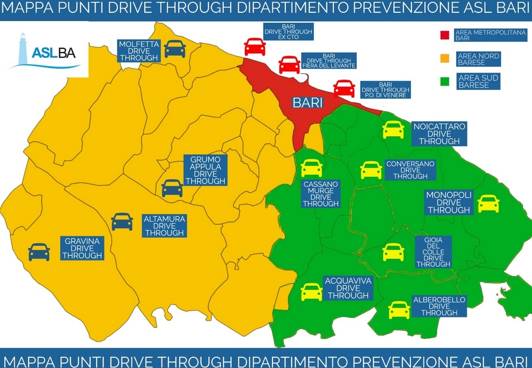 La mappa dei drive through Asl Bari – Noi Notizie.