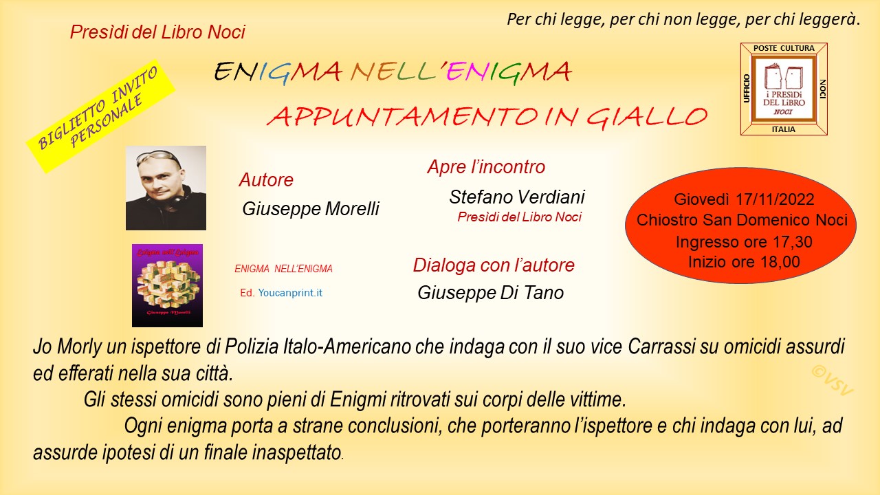 Noci: giovedì inaugurazione mostra e presentazione di un libro giallo ...