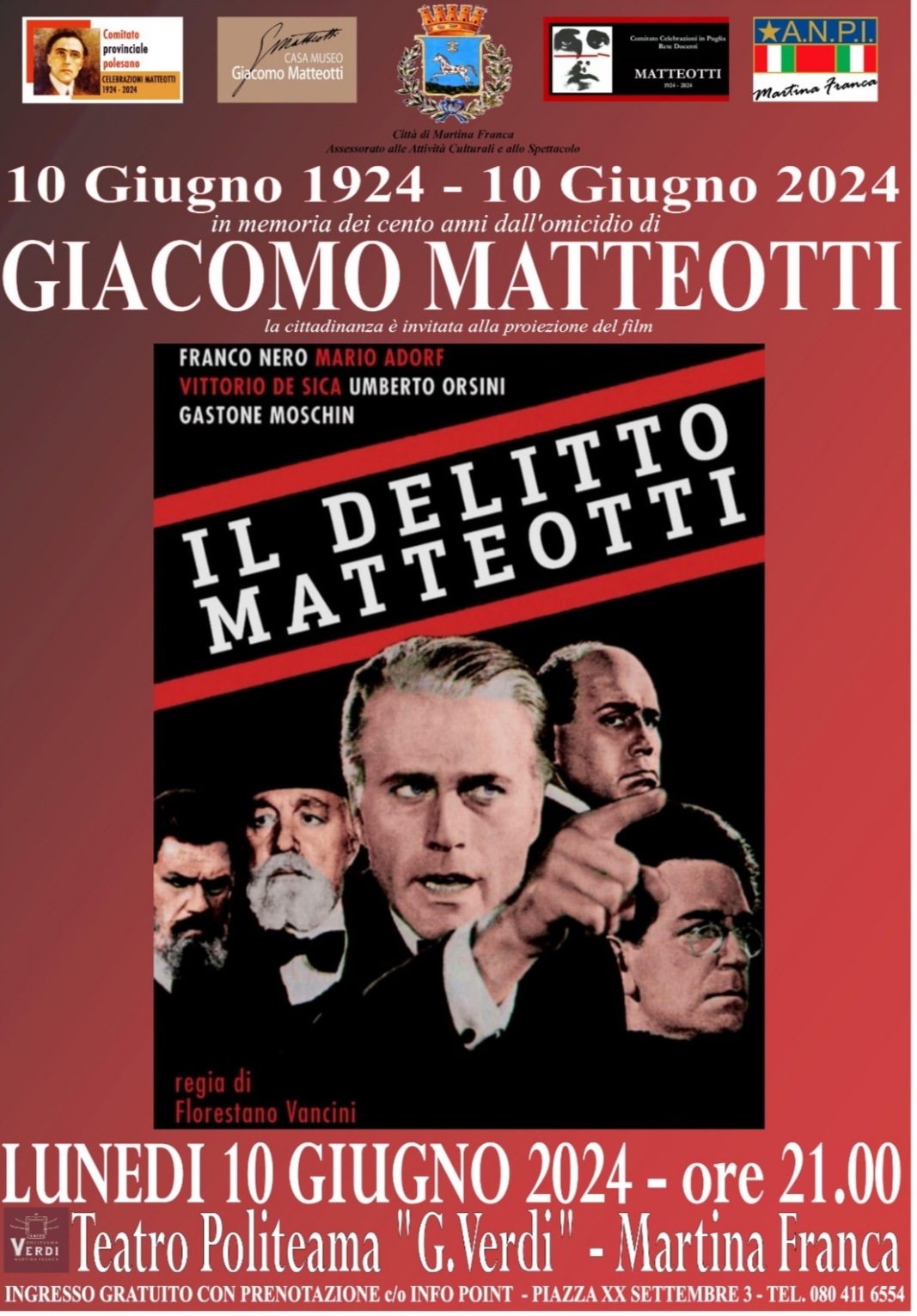 Cento anni fa il delitto Matteotti Stasera commemorazione a Martina Franca